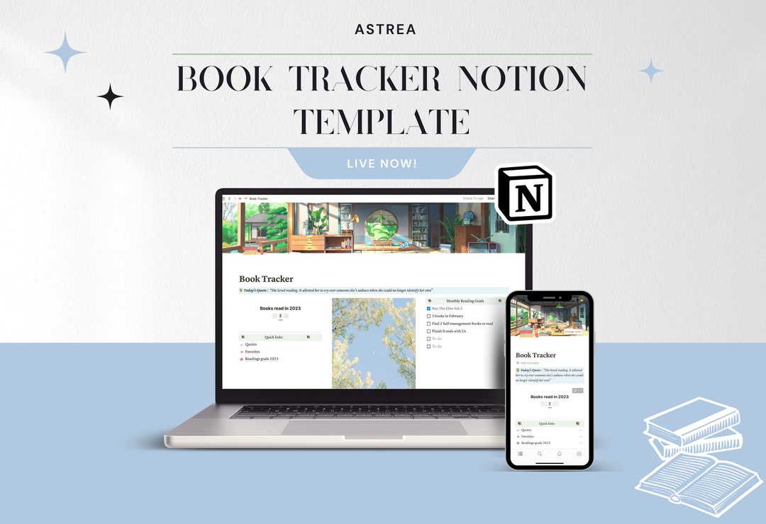 Reading Tracker & Book Tracker Notion Template L Illustration , Animation Vibe, Bookshelf ...