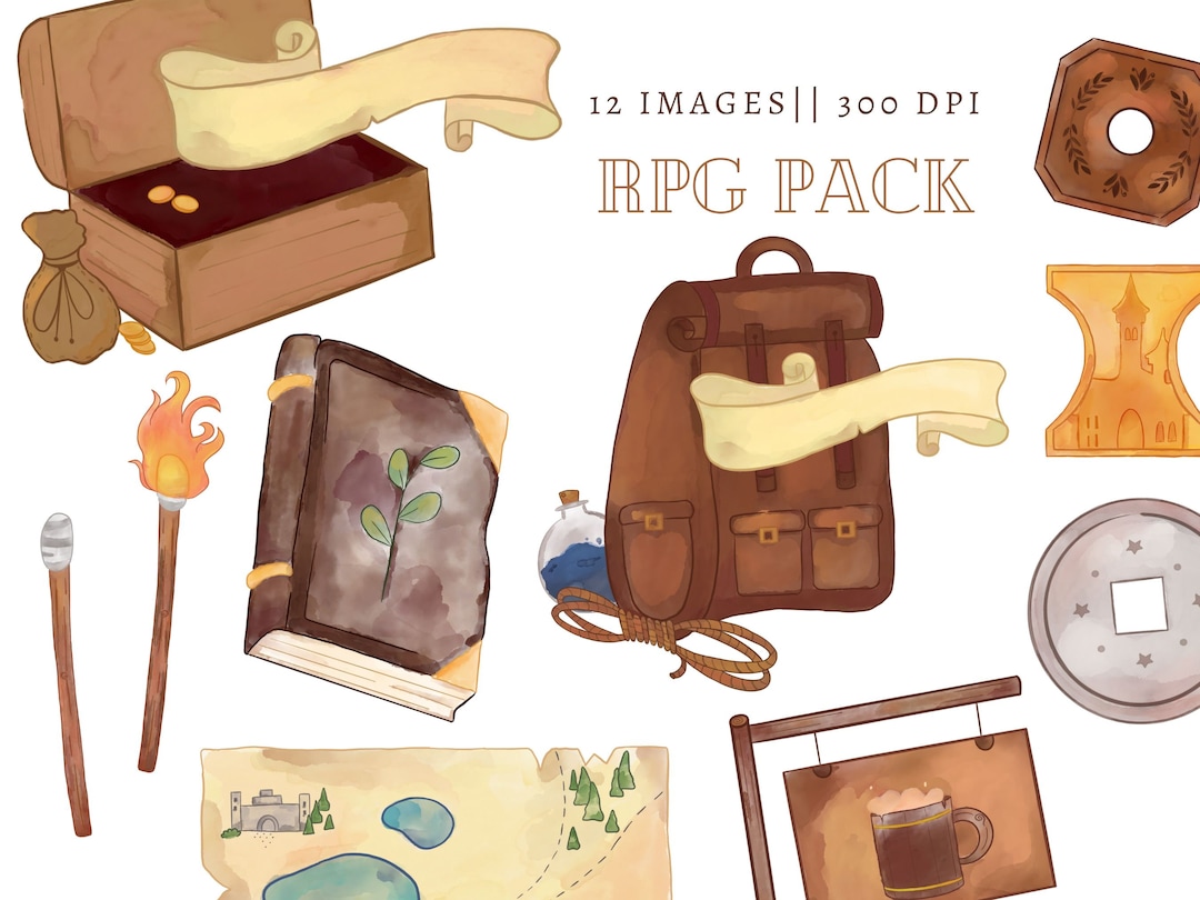 Dnd Rustic Watercolor Clipart, Roleplay Game PNG, Digital Scrapbook ...