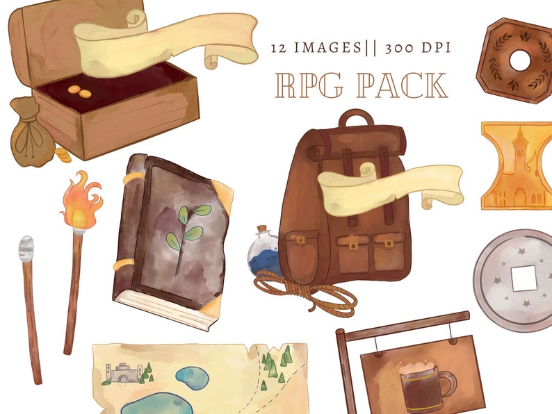 Dnd Rustic Watercolor Clipart Digital Scrapbook Goodnotes - Etsy