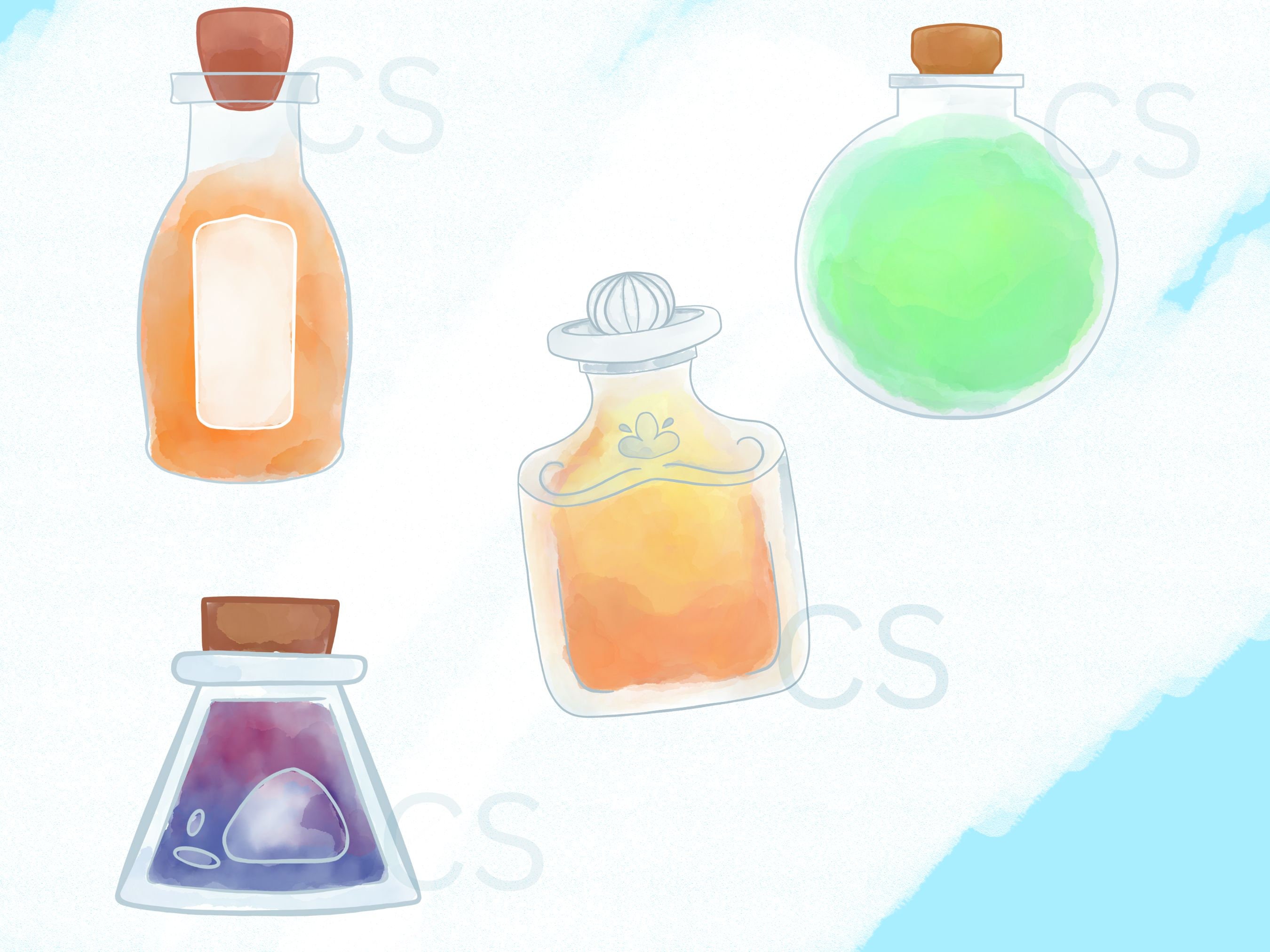 Potion Bottle Clip Art, Whimsical Watercolor Clip Art, Dungeons and ...
