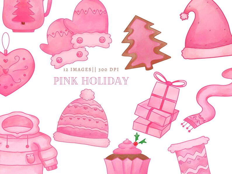 Pink Winter Holiday Clipart, DIY Card Making - Etsy