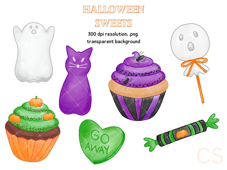 Halloween Candy and Sweets Clip Art, Ghost Clip Art, Cute Halloween ...