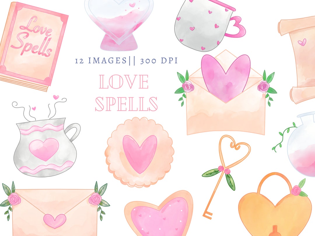 Love Spells Watercolor Clipart: Witchy Hearts PNG (digital Download) - Etsy