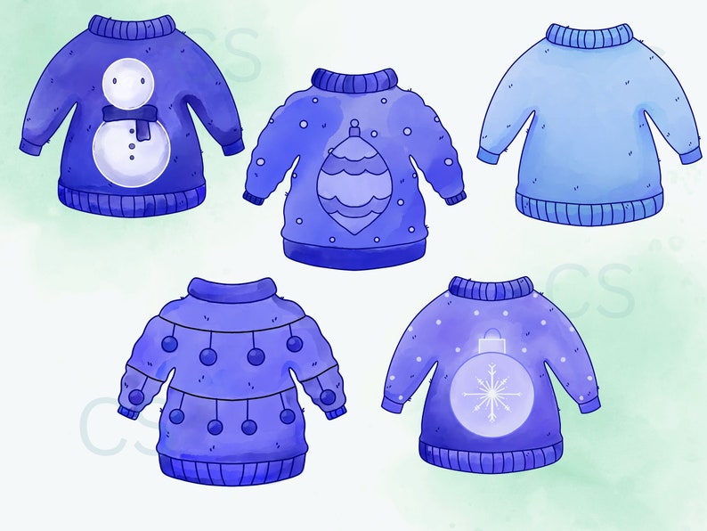Watercolor Ugly Christmas Sweater Clipart, DIY Holiday Card Making ...