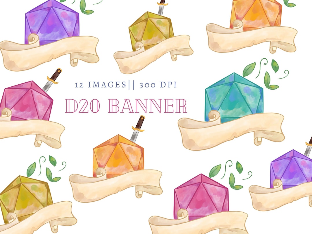Dnd D20 Watercolor Banner Clipart, Goodnotes Compatible - Etsy