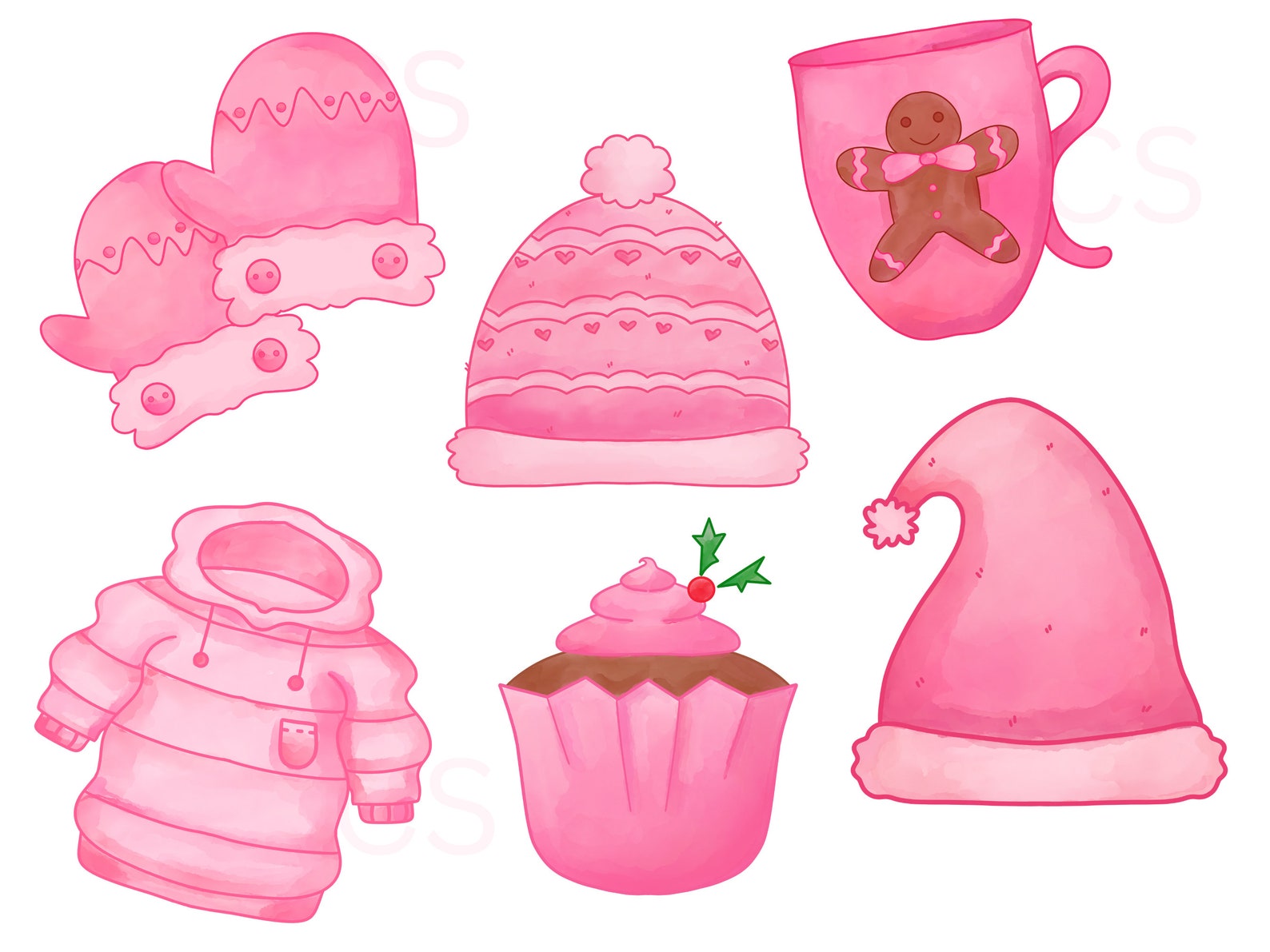 Pink Winter Holiday Clipart, DIY Card Making - Etsy