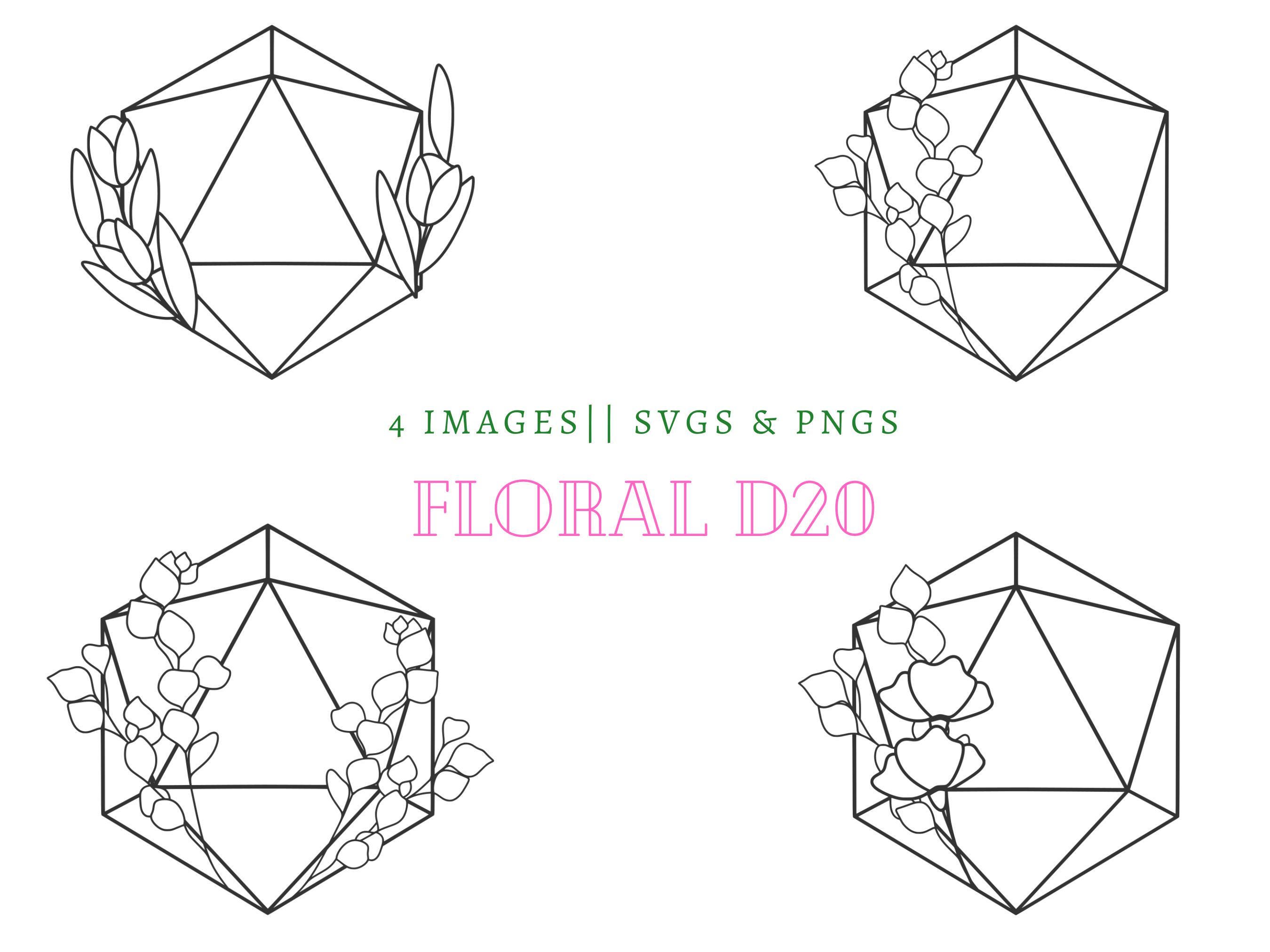 Four Floral D20 Svgs, Dice Clipart, D20 Art Tabletop Svg - Etsy