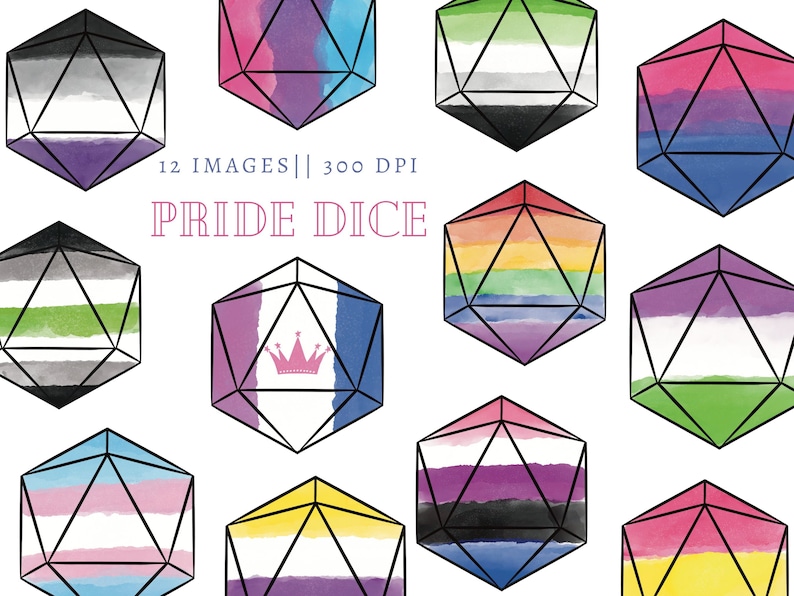 Pride D20 Dice Clipart Watercolor Simple Designs - Etsy