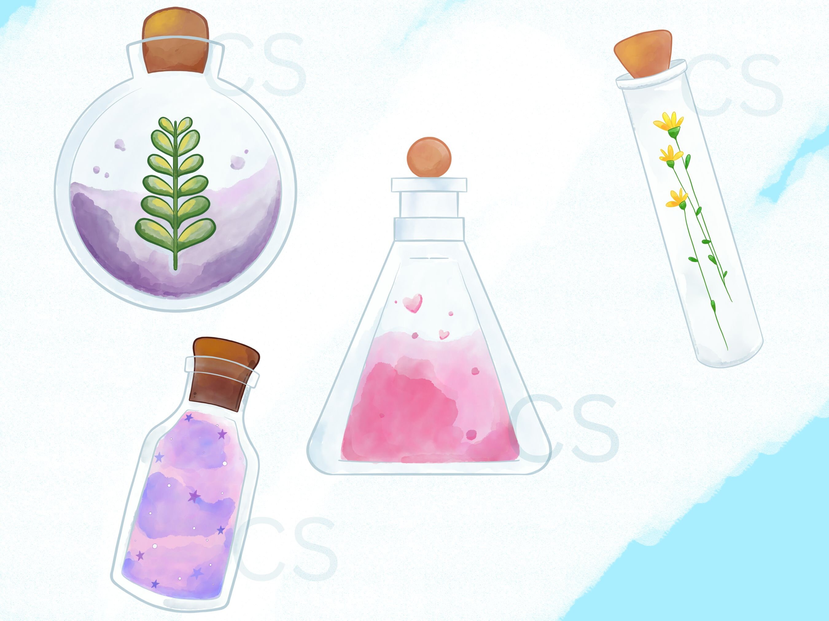 Potion Bottle Clip Art, Whimsical Watercolor Clip Art, Dungeons and ...