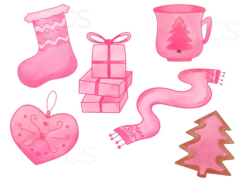Pink Winter Holiday Clipart, DIY Card Making - Etsy
