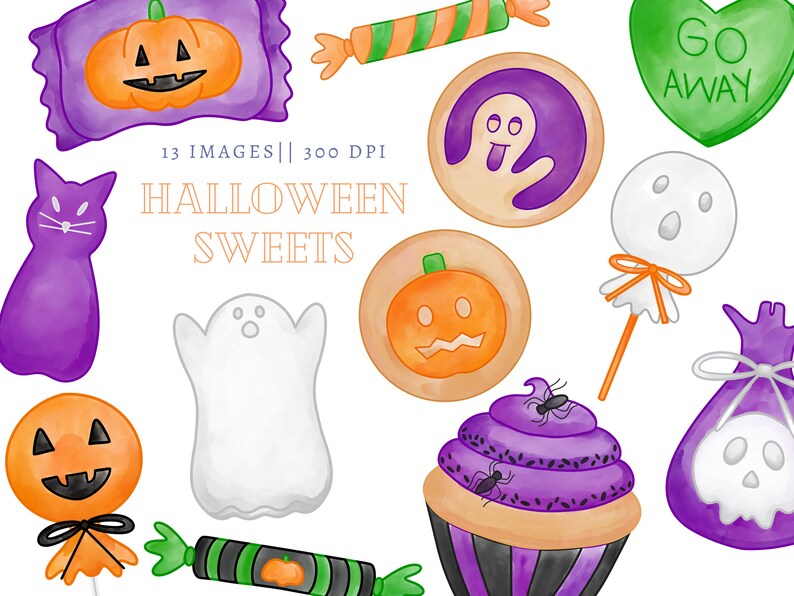 Halloween Candy and Sweets Clip Art, Ghost Clip Art, Cute Halloween ...