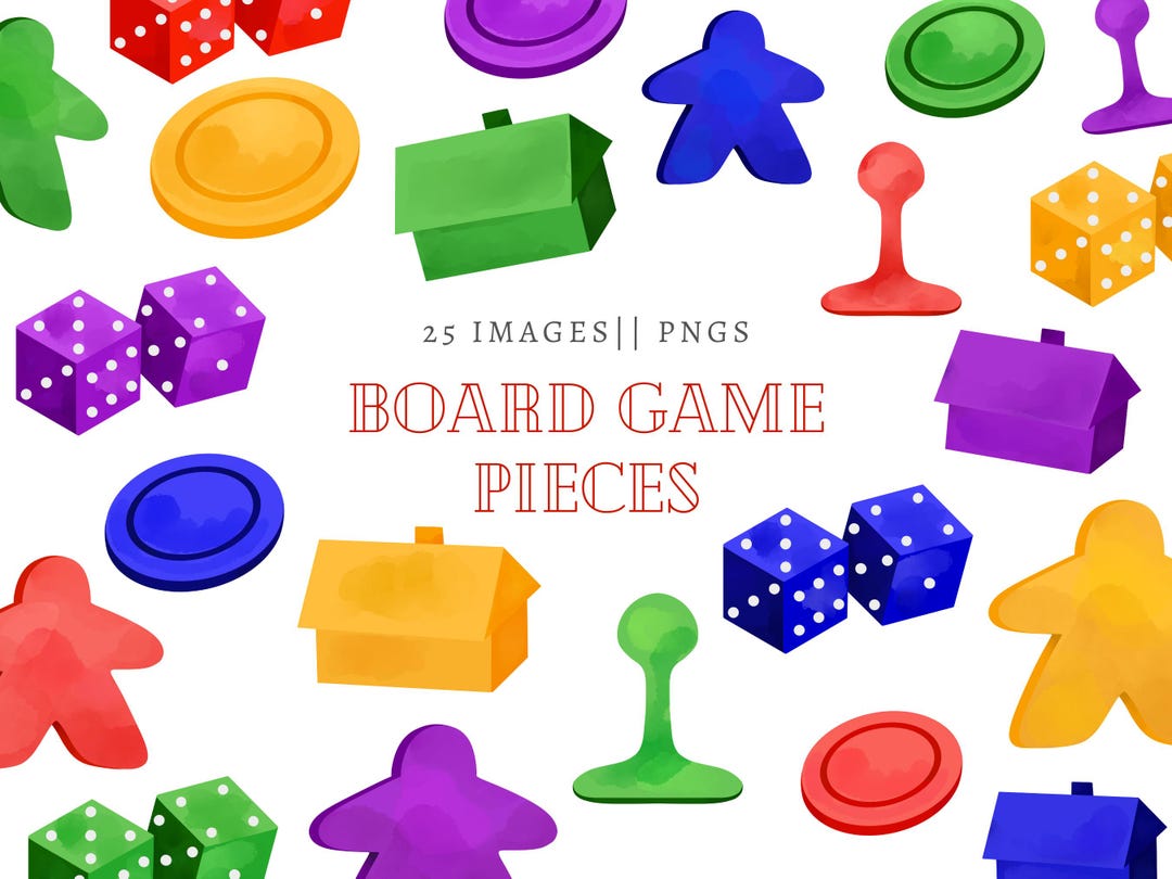 Colorful Board Game Pieces PNG Bundle: Game Night Clipart (digital ...