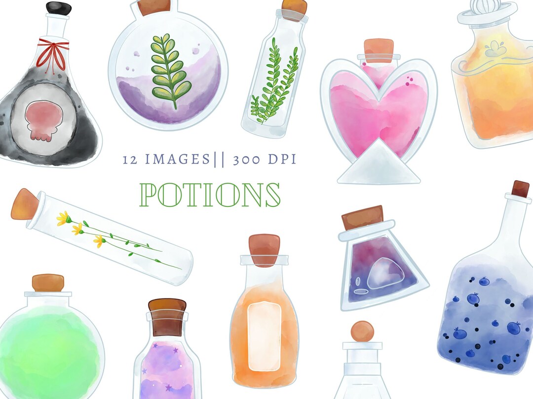 Potion Bottle Clip Art, Whimsical Watercolor Clip Art, Dungeons and ...