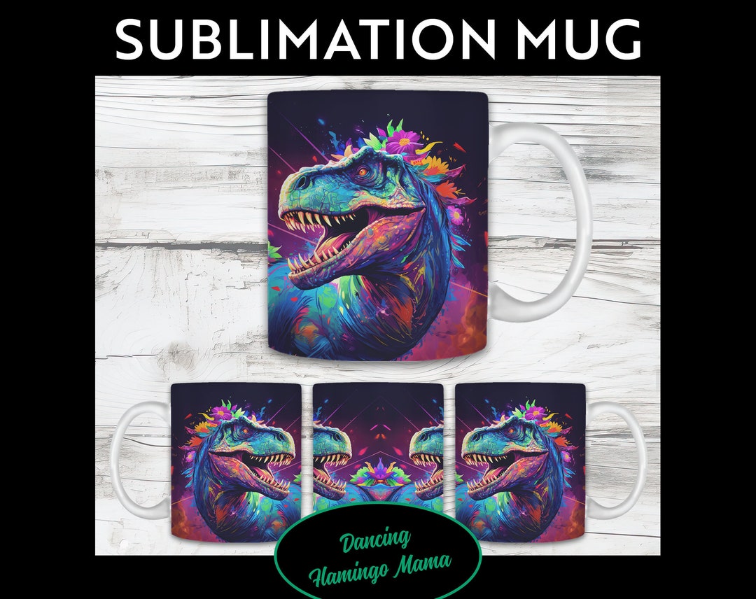 T-REX in Techno Color - Sublimation PNG Digital Download for Coffee Mug ...