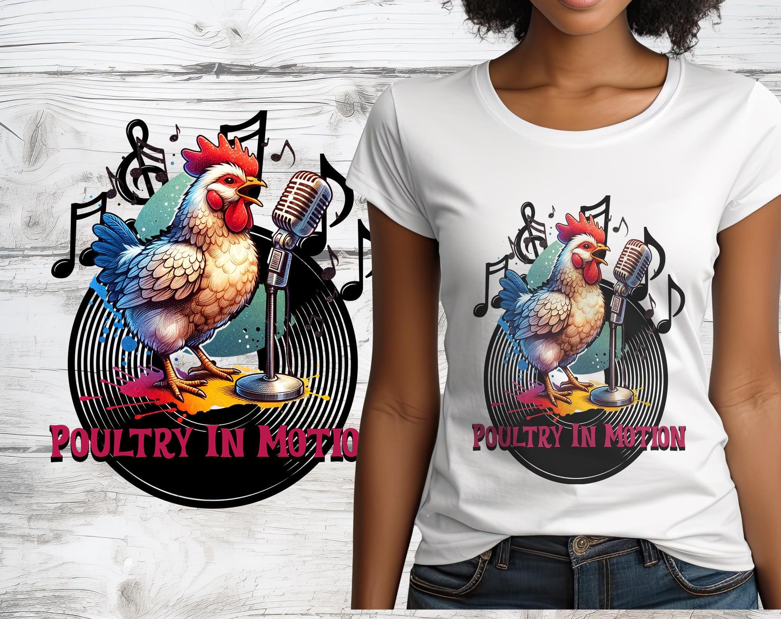 Poultry in Motion Funny Punny Singing Chicken Graphic - Dtg/dtf ...