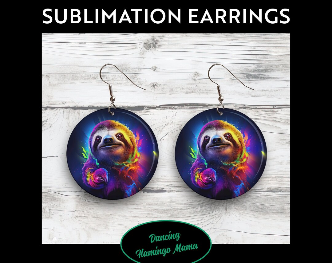 Sloth Head Color Splash Sublimation PNG – Graphic Earrings (digital ...
