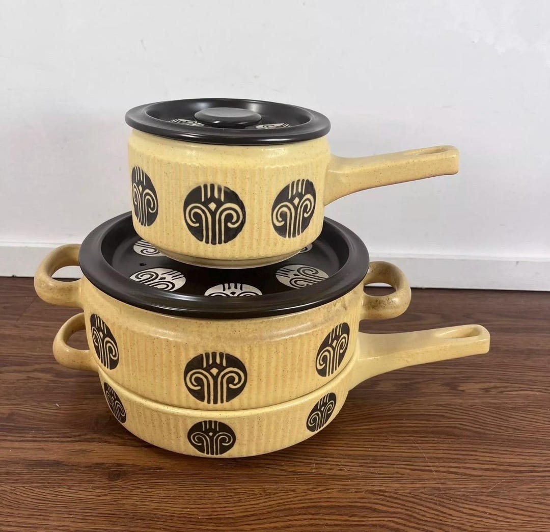 Vintage Shungyo Stoneware Cooking Set - Pots Pan - Mid Century - Japan ...