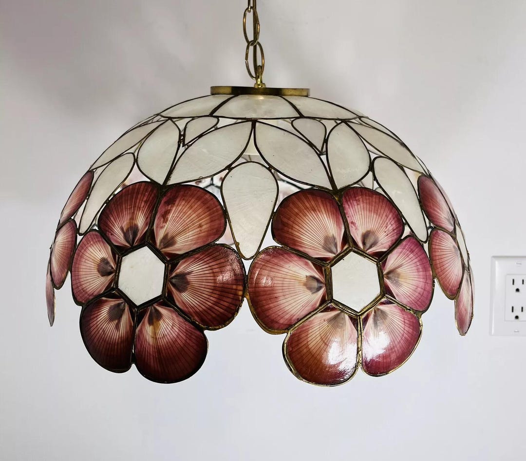 Vintage Large 16 Capiz Oyster Chandelier Hanging Lamp Shell Light ...