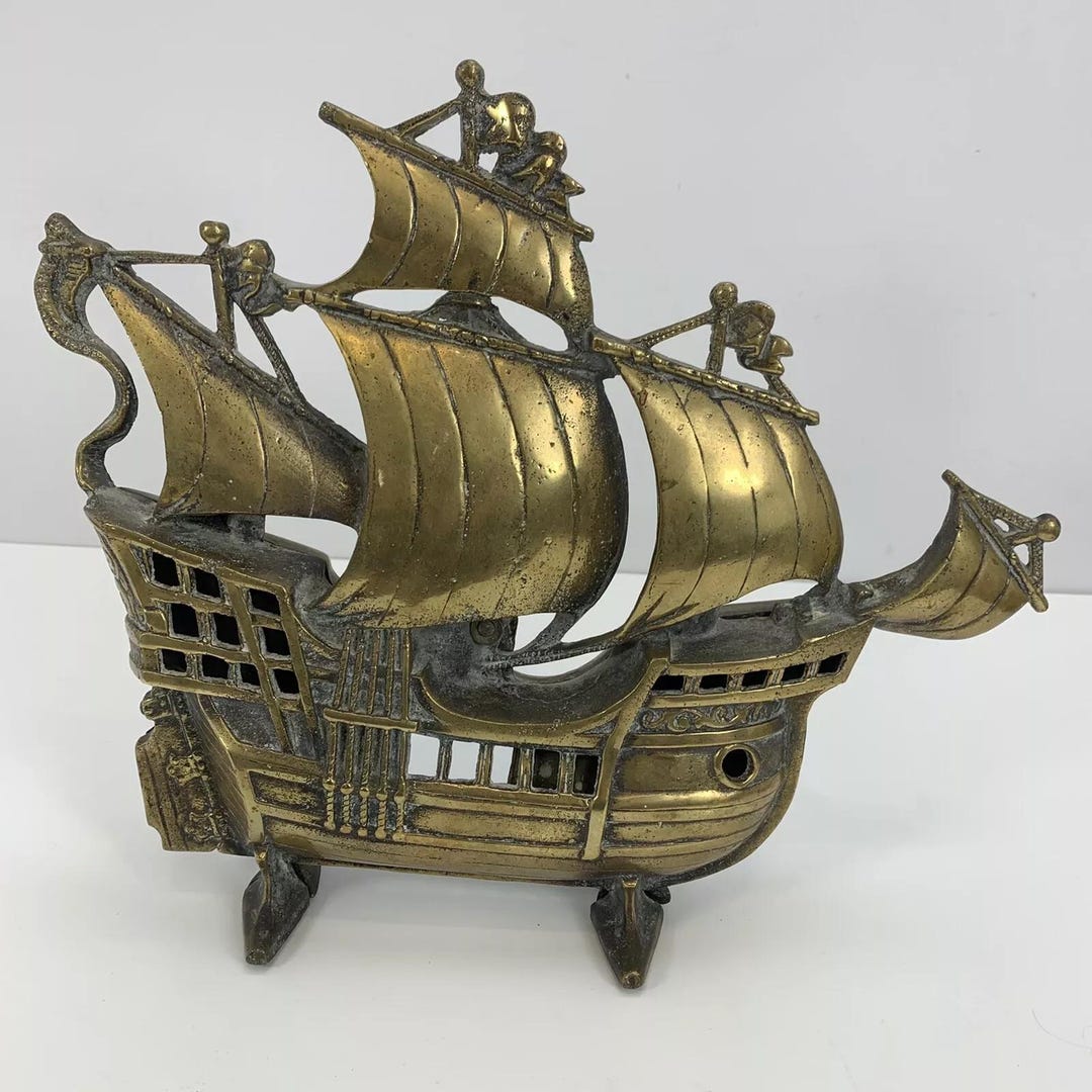 RARE Brass Sailing Ship Table TV Lamp Heavy Vintage Mid Century ...