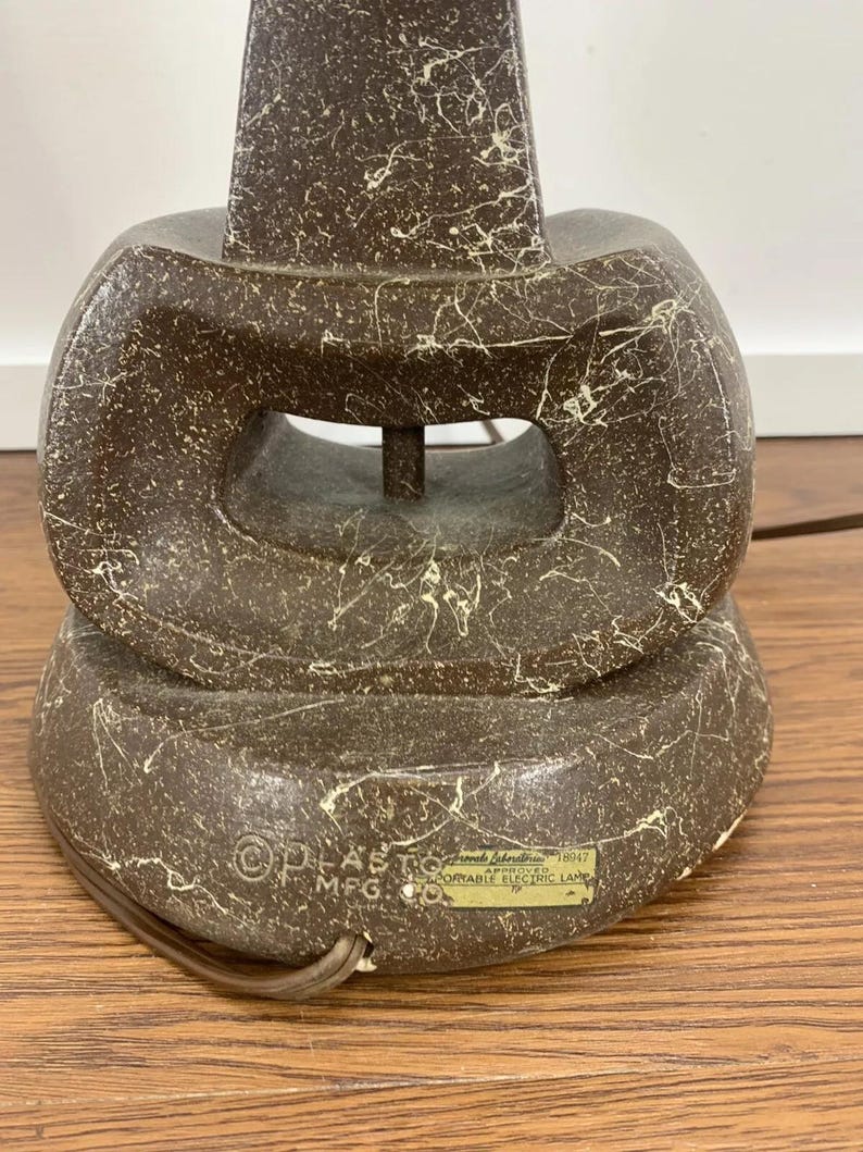 Mid Century Modern Plasto Abstract Chalkware Lamp Brown Ivory Splatter ...