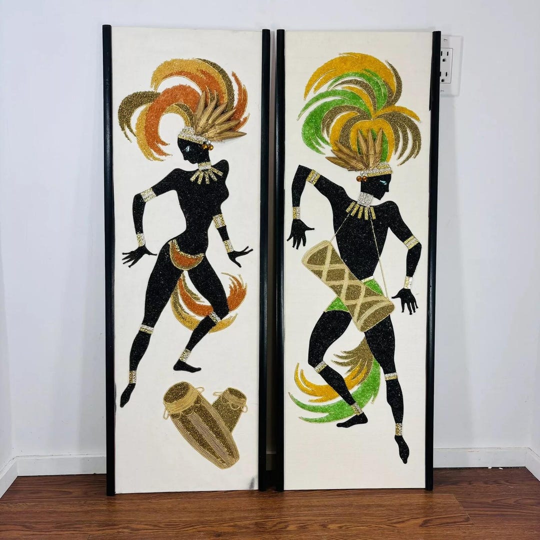 Vintage Mid Century Bongo Dancers Gravel Wall Art Large 36” X 13” MCM ...