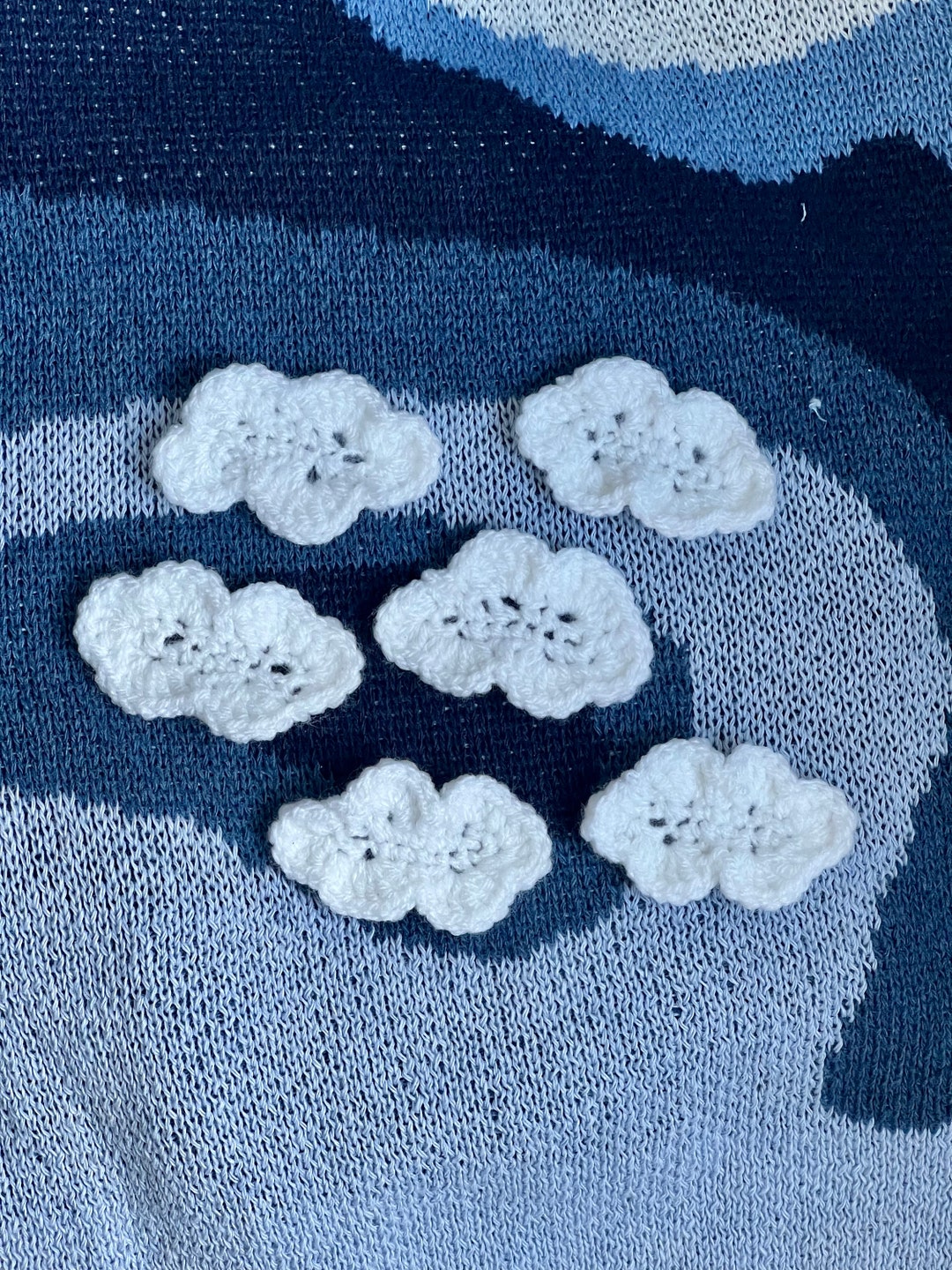 Crochet Cloud Applique, Cloud Motif, Sewing, Cardmaking, Cloud Applique ...