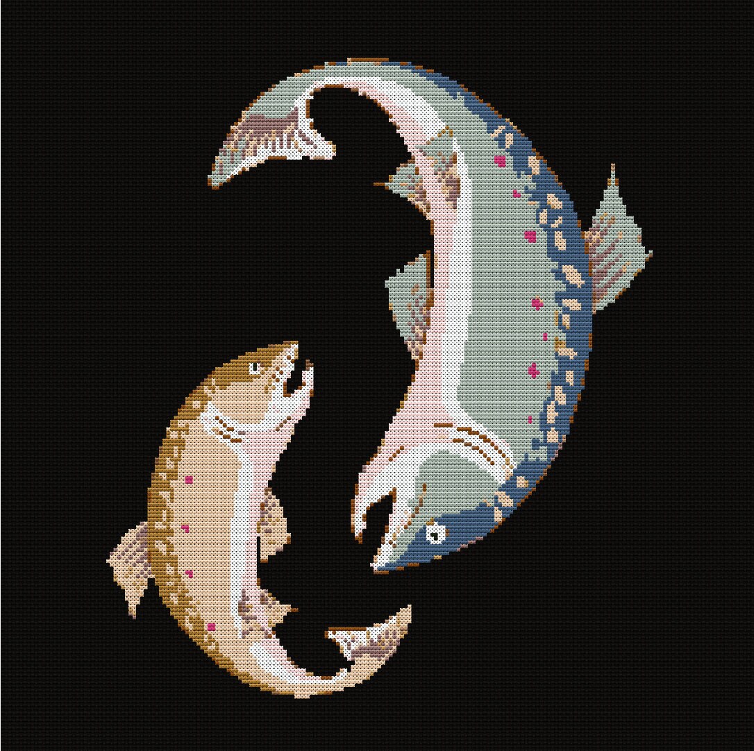 Swirling Fish Cross Stitch Pattern, Nature Pattern, Animal Pattern, 200 ...