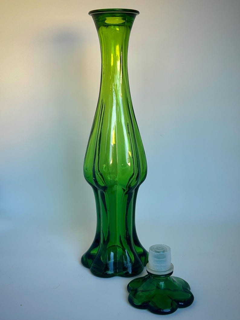 Vintage Emerald Green Avon Floral Vase Bottle Featuring Flower Head ...