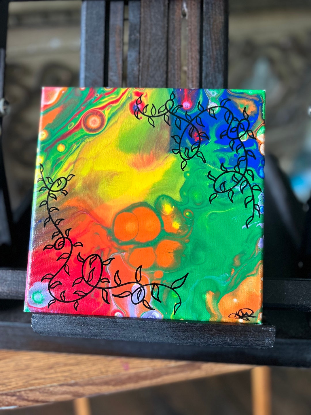 Rainbow Vine 8x8” Acrylic Pour Painting - Etsy