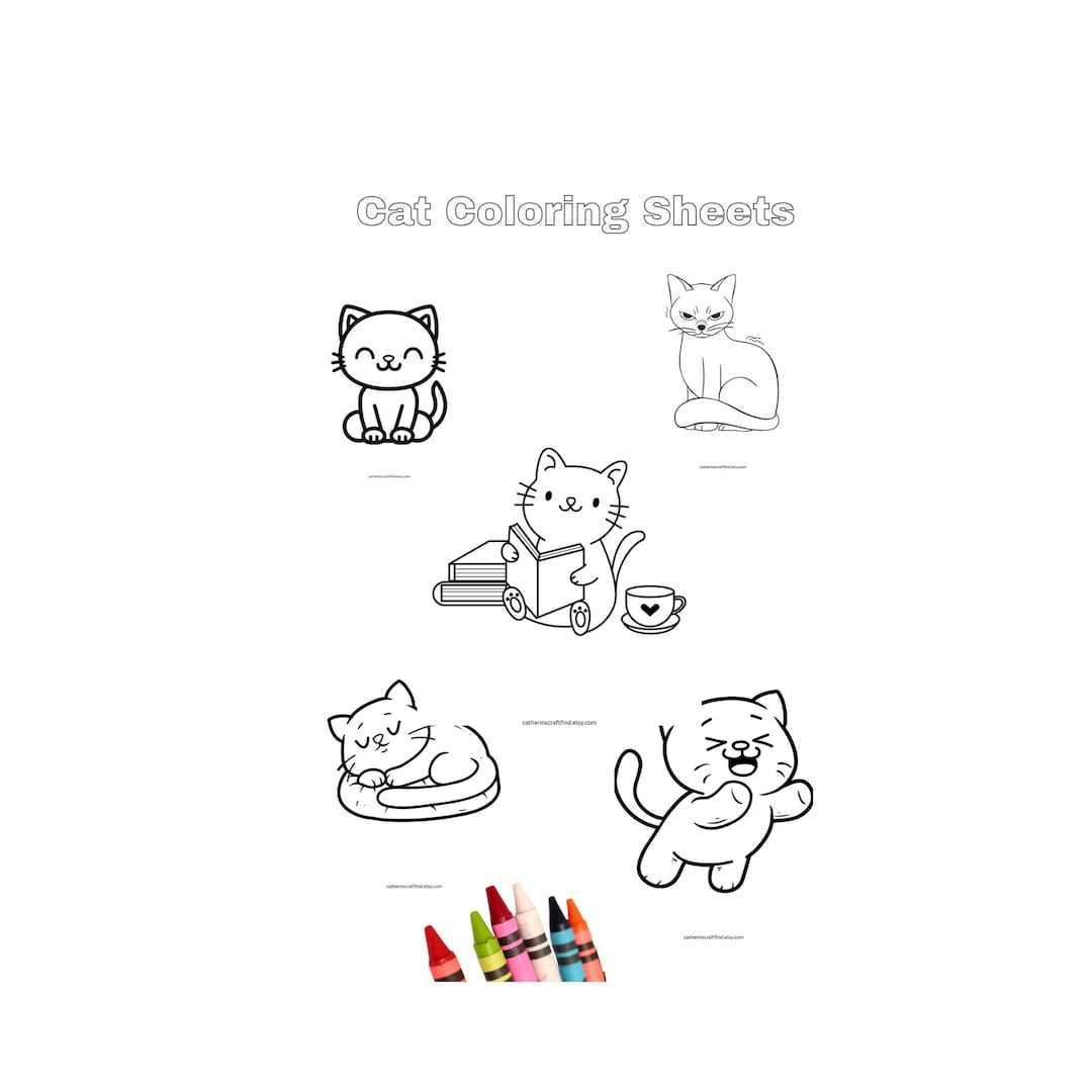 Cat Coloring Pages for Kids – 5 Printable Designs – Preschool & Toddler ...