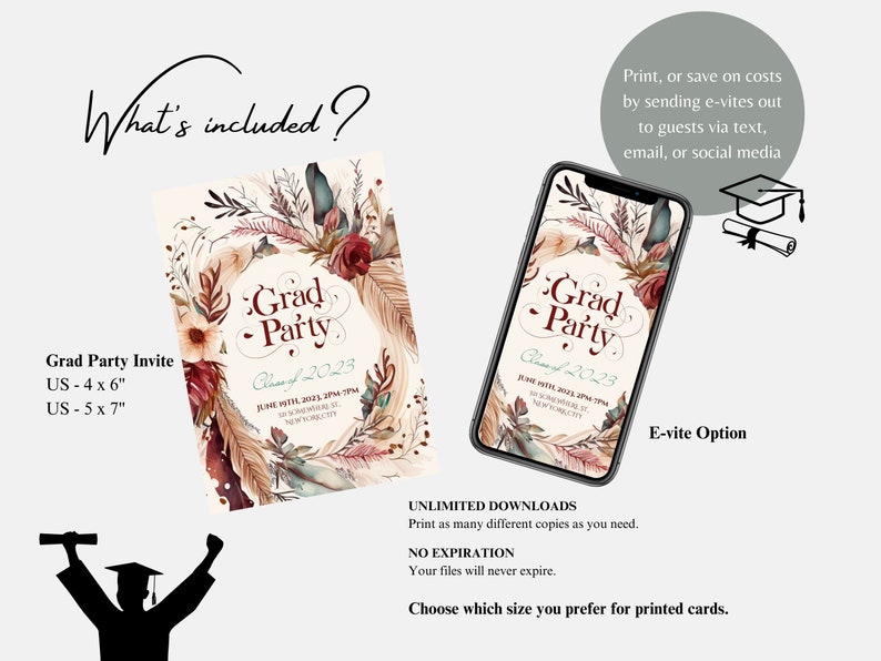 Graduation Party Invitation Template Grad E-vite Digital Downloadable ...