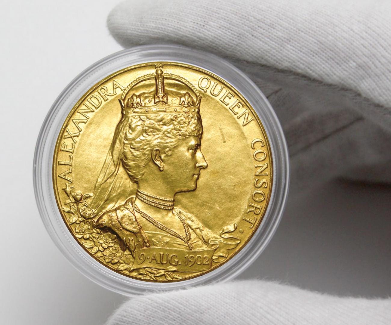 1902 Edward VII Alexandra Coronation Medal British Royal Gold Plated ...