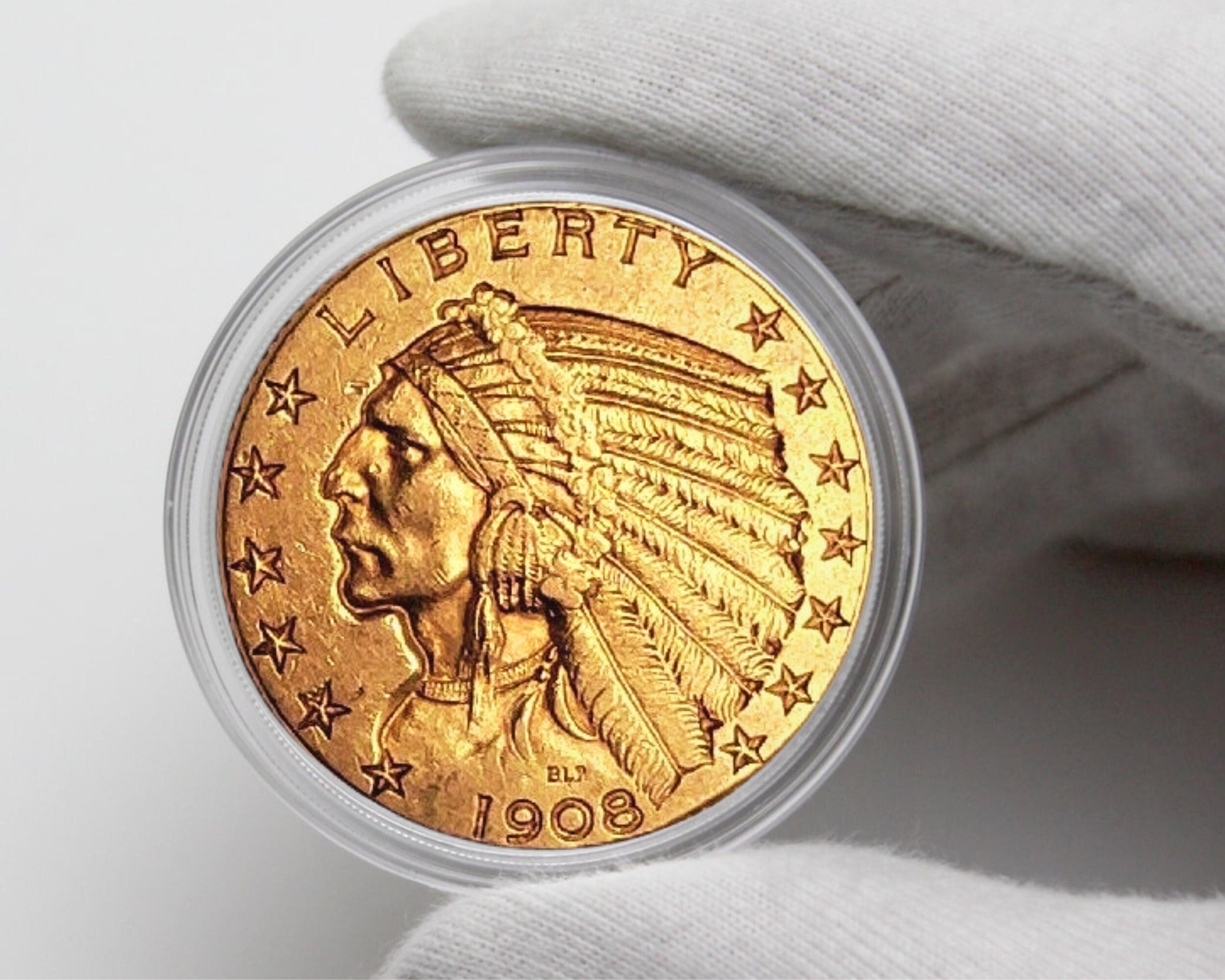 Coins 1908 5 Dollar Indian Head Gold Plated Collectibles Coins US Commemorative Old Coins ...