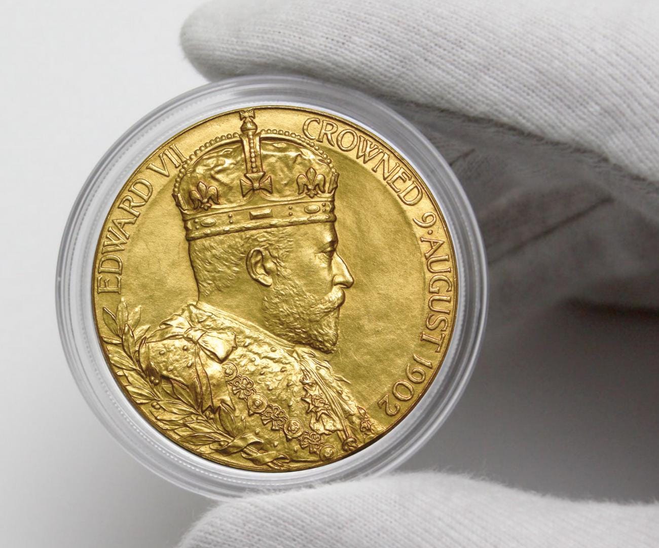1902 Edward VII Alexandra Coronation Medal British Royal Gold Plated ...