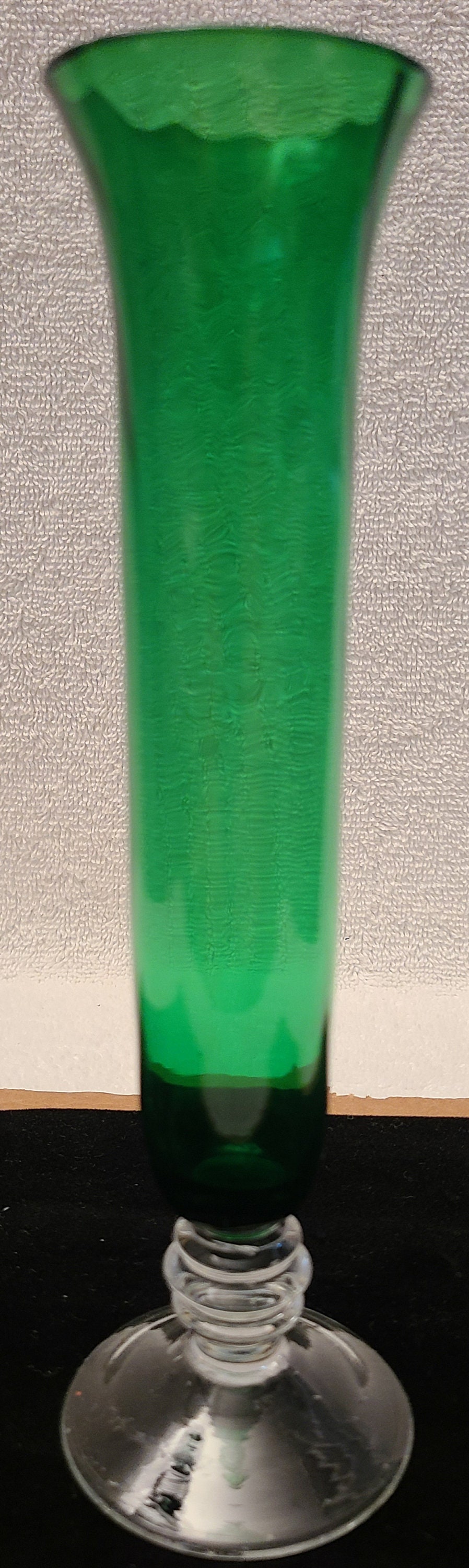 Emerald Green Fluted Glass Bud Vase With Clear Base - Vintage - Etsy