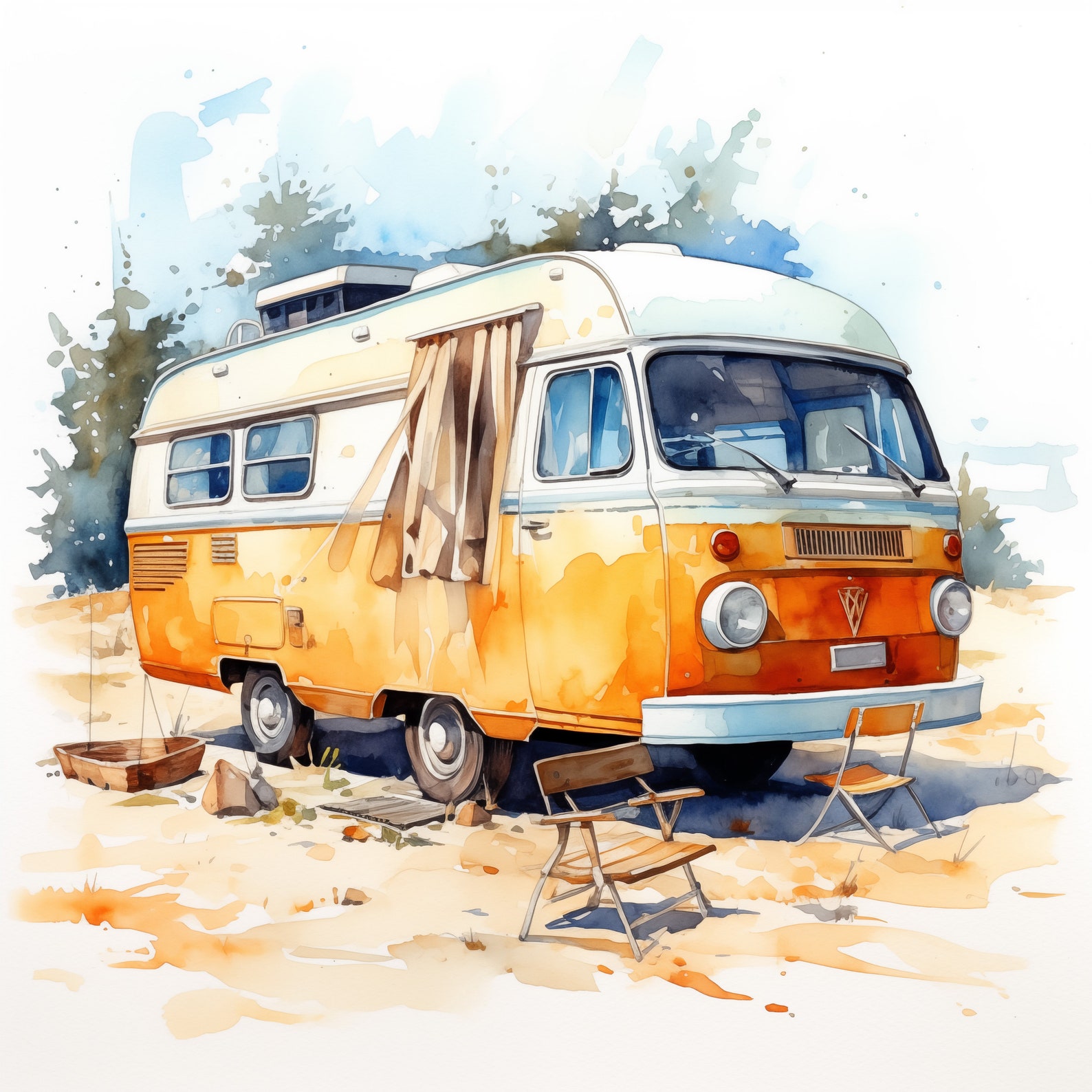 10 Vintage Caravan Clipart Touring Caravan, RV Camper Van, VW Digital ...