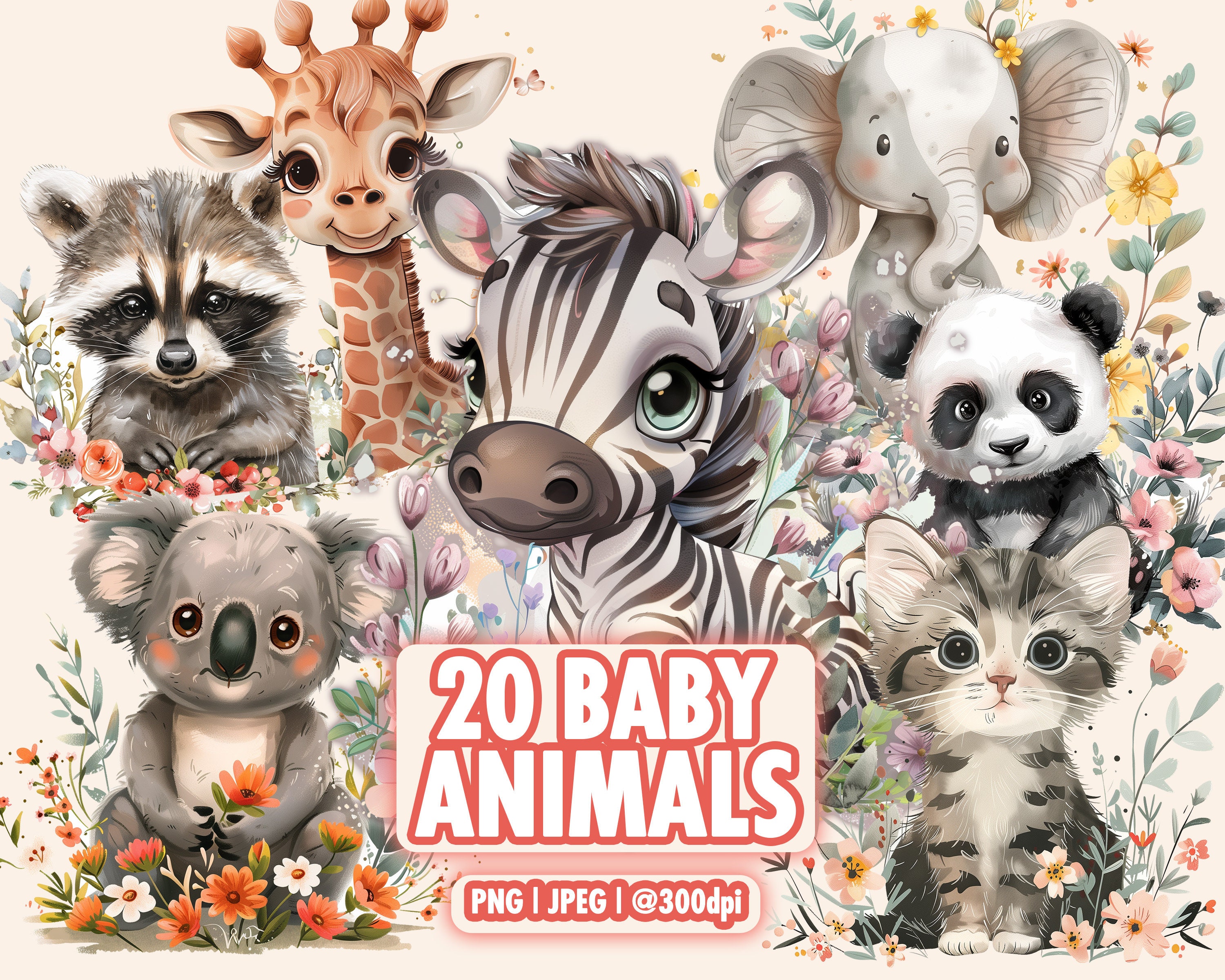 20 Cute Baby Animals Clipart | Animals, Digital Artwork, Floral Design ...