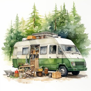 10 Vintage Caravan Clipart | Touring Caravan, RV Camper Van, VW Digital ...