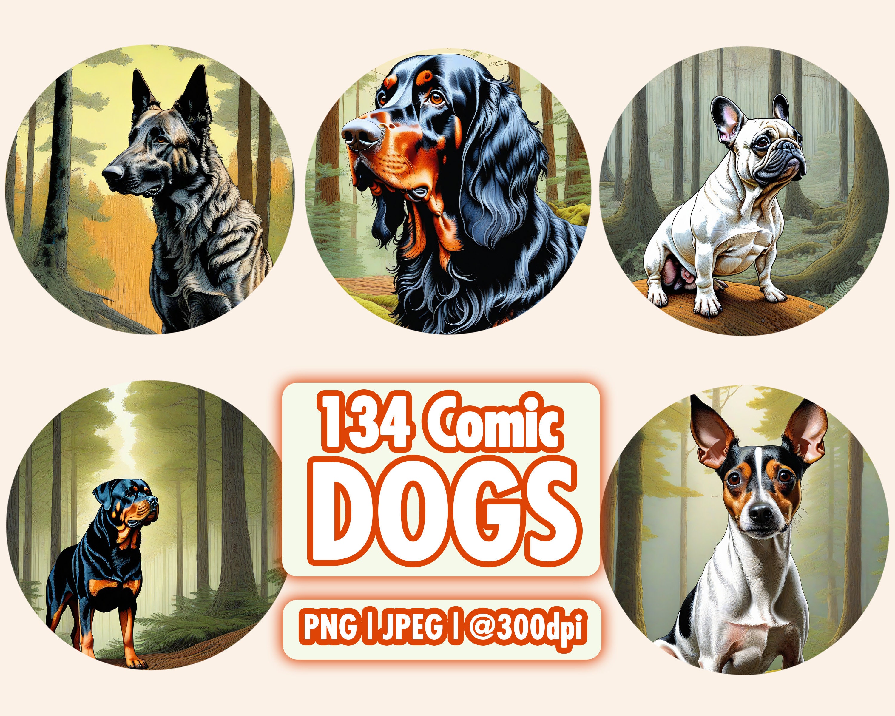 134 Comic Dogs Clipart Animals Digital Artwork Floral - Etsy