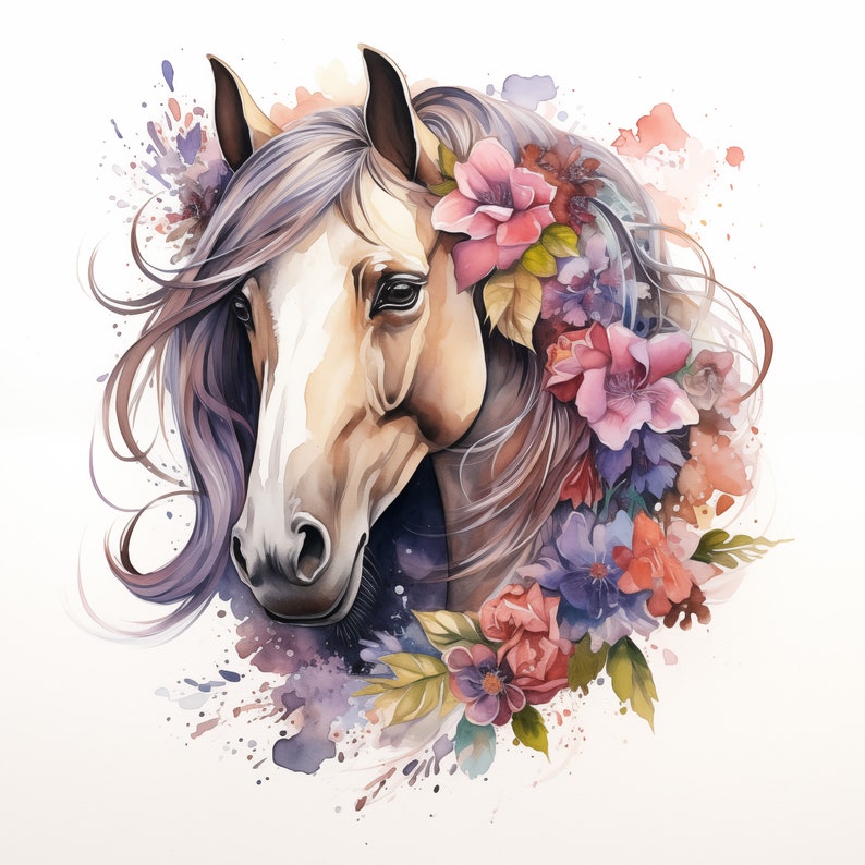50 Flower Horses Clipart Animals, Digital Artwork, Floral Design ...