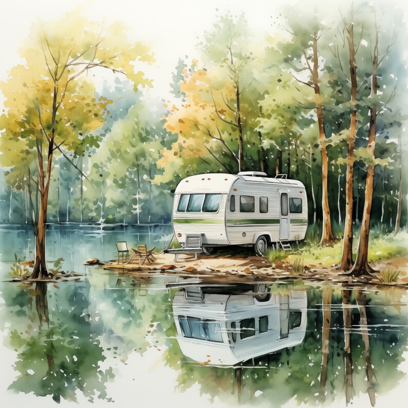 10 Vintage Caravan Clipart Touring Caravan, RV Camper Van, VW Digital ...