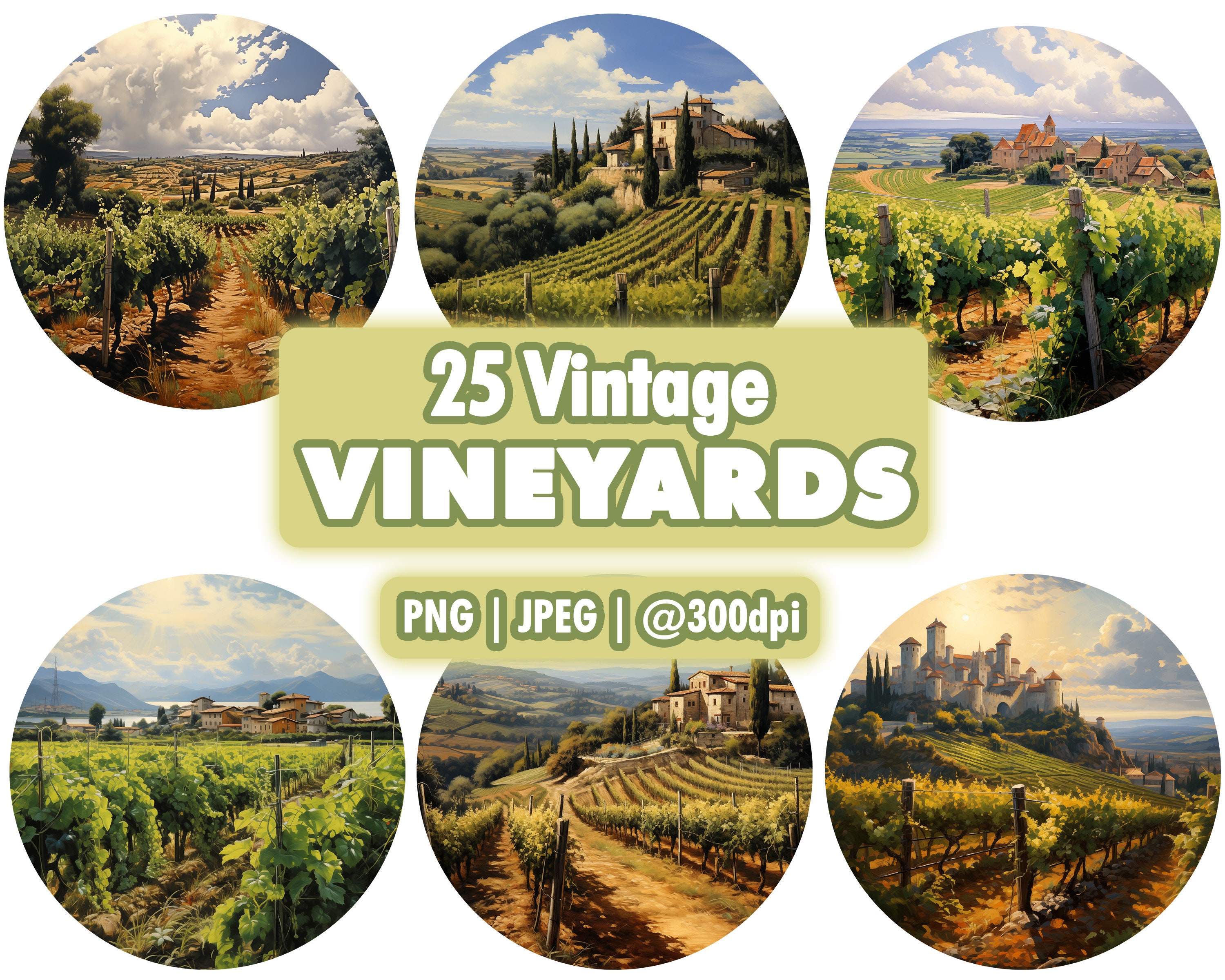 25 Vintage Vineyard Cliparts Landscapes Locations & Sceneries, Digital ...