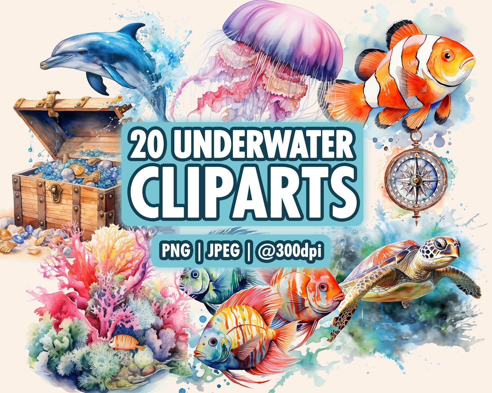 20 Underwater Cliparts | Maritime, Nautical Digital Artwork, Ocean ...