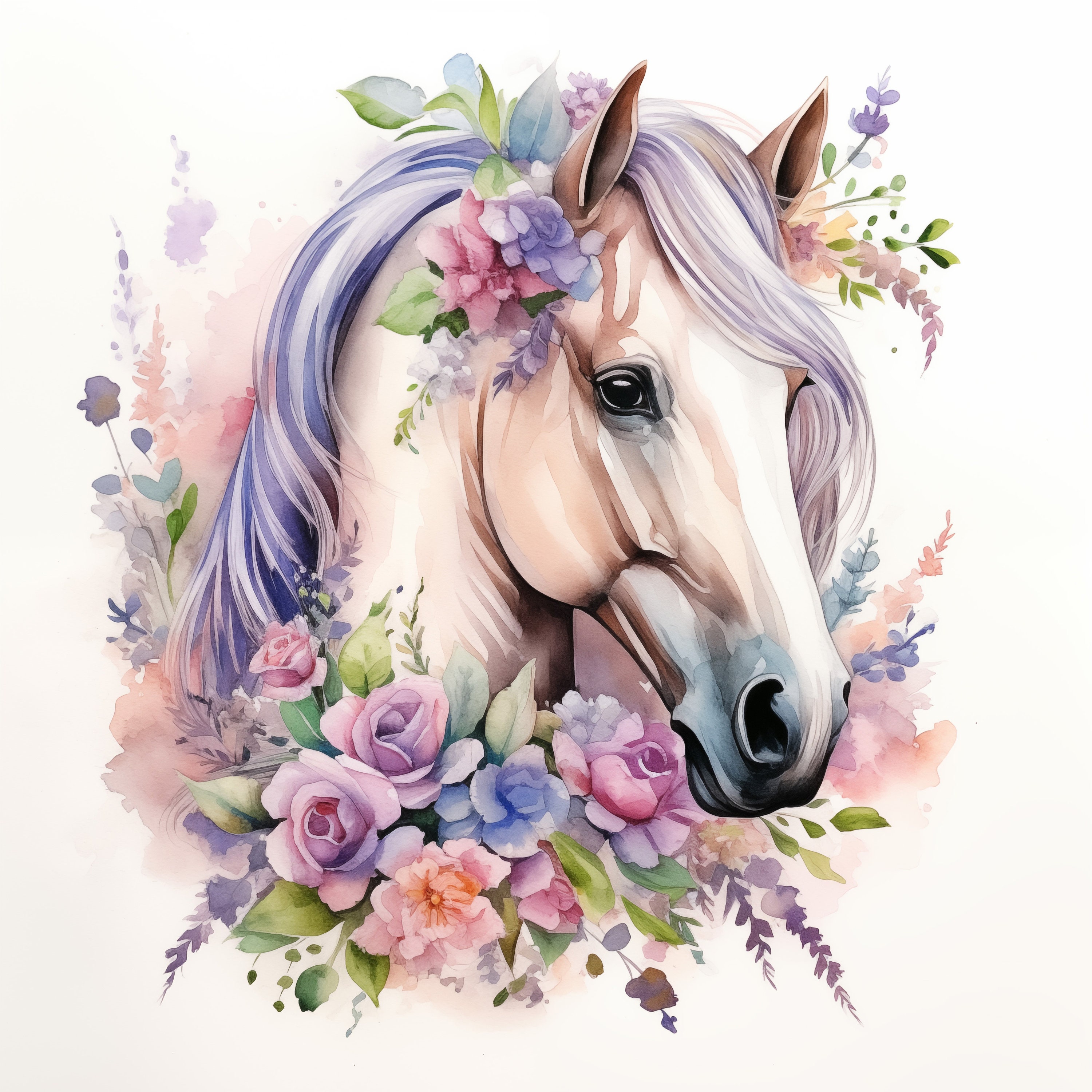 50 Flower Horses Clipart Animals, Digital Artwork, Floral Design ...