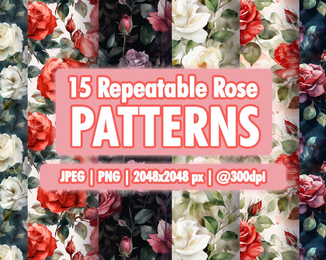 15 Rose Patterns | Seamless Prints, Roses, Digital Paper, Repeating ...