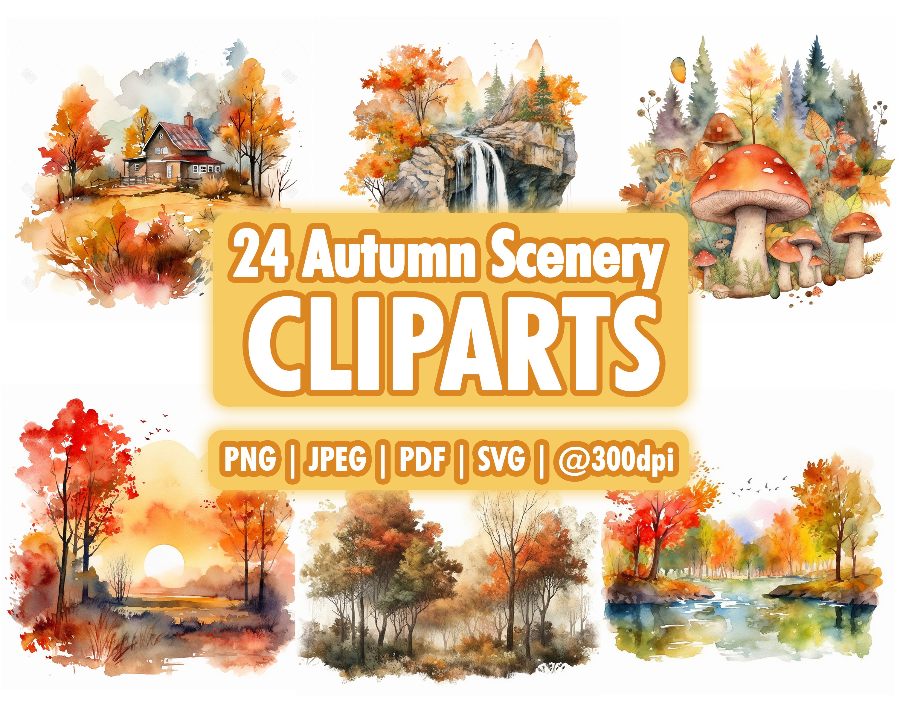 24 Autumn Sceneries Clipart | Plants, Digital Artwork, Floral Design ...