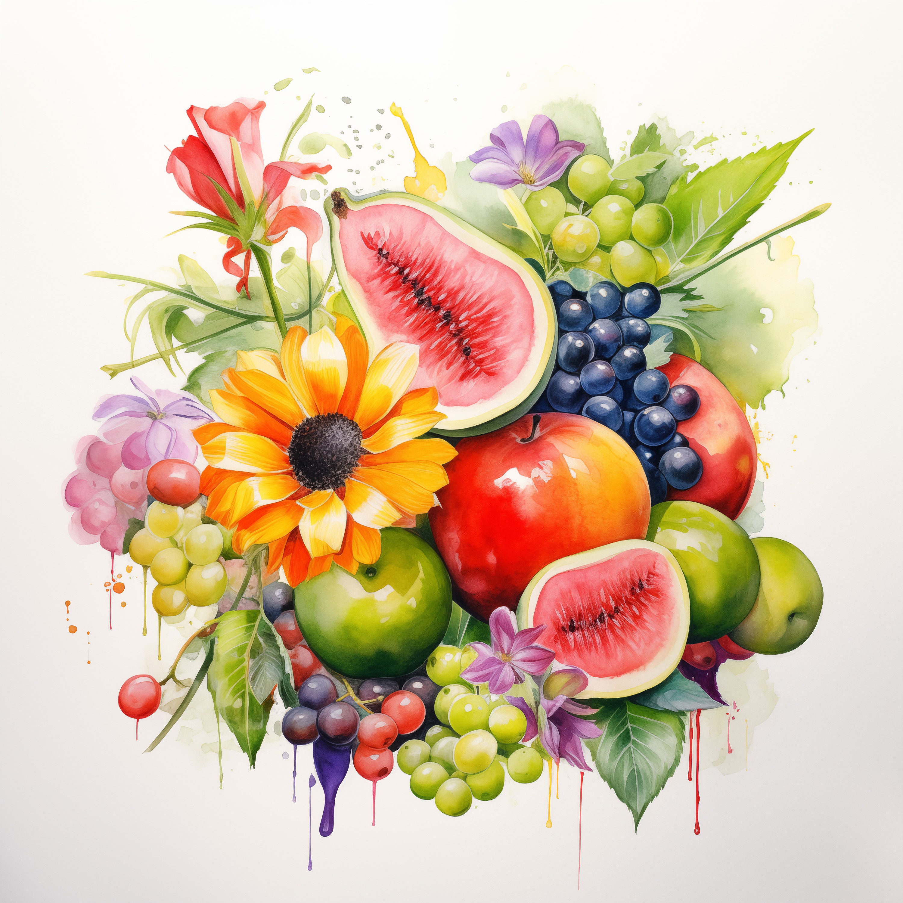 25 Fruits With Flowers Clipart Plants, Digital Artwork, Floral Design ...