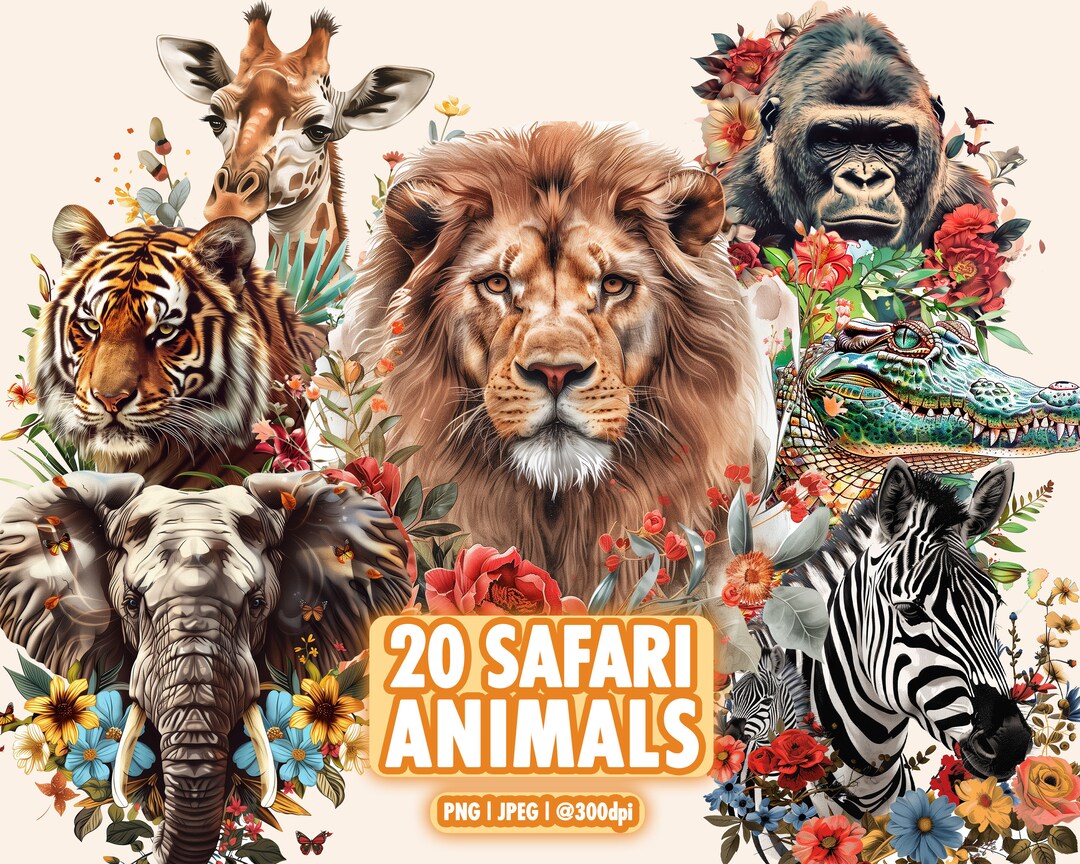 20 Safari Animals Clipart | Animals, Digital Art, Elephant, Tiger, Lion ...