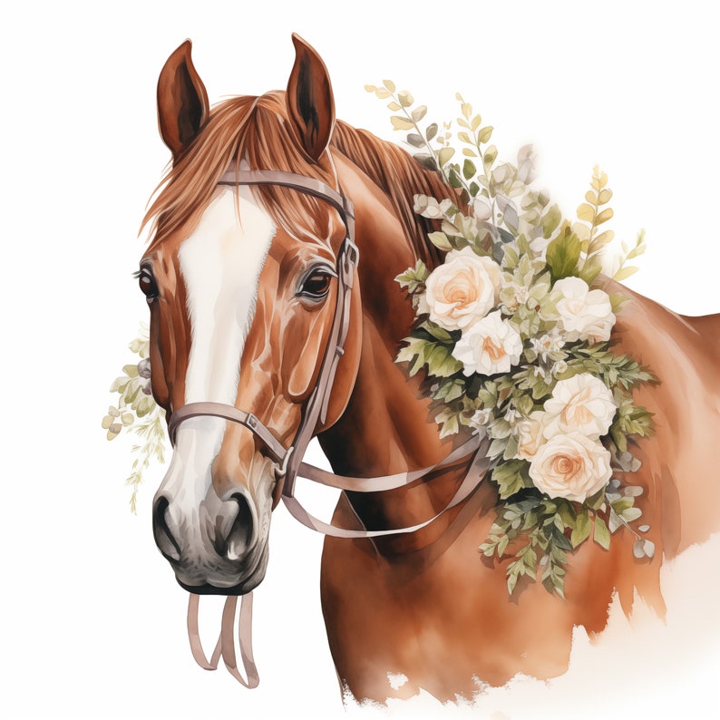 50 Flower Horses Clipart Animals, Digital Artwork, Floral Design ...