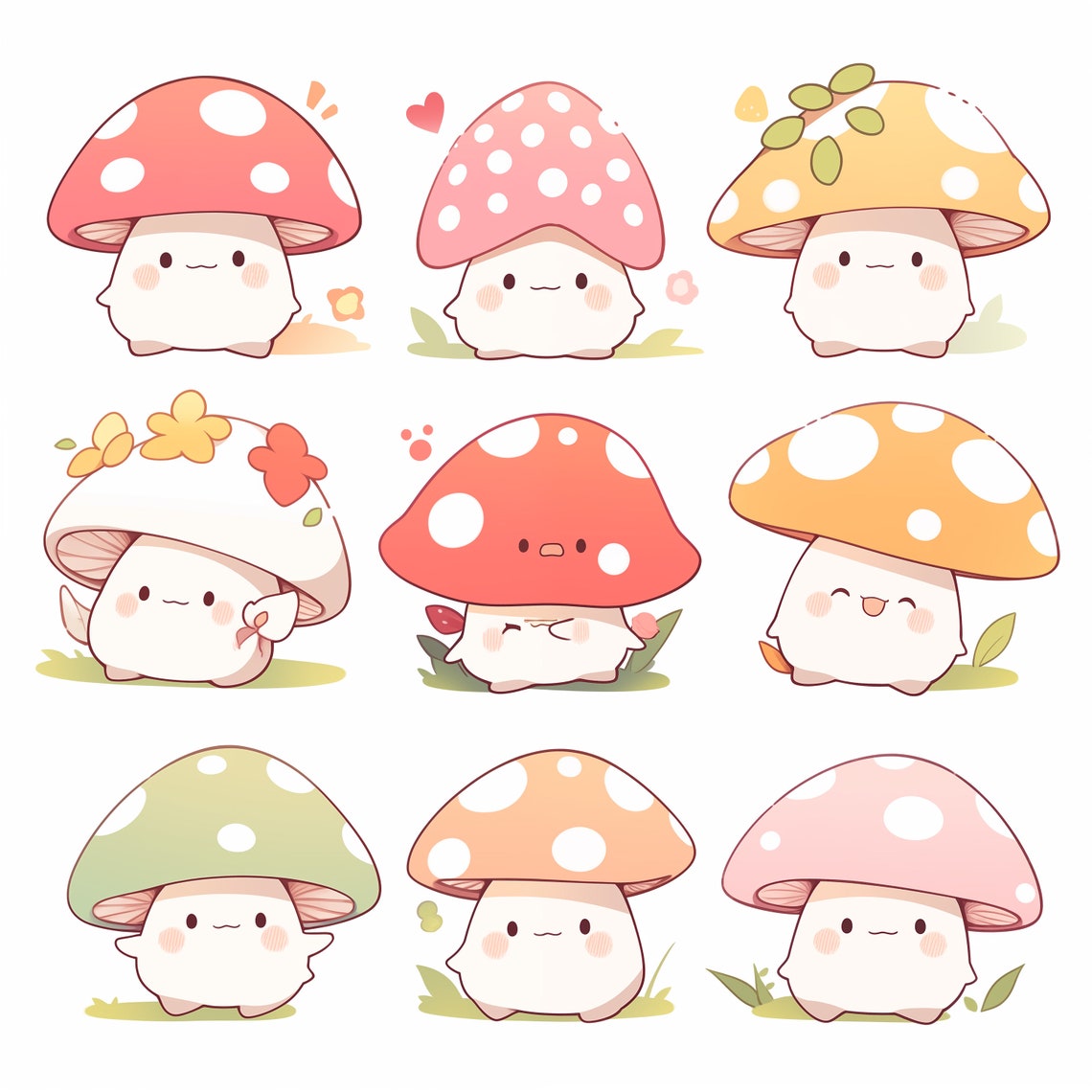 10 Kawaii Mushroom Clipart Anime Animals, Cute Japanese Fungi, Mushroom ...